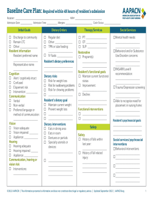 Fillable Online Baseline Care Plan: Required within 48 hours of ...