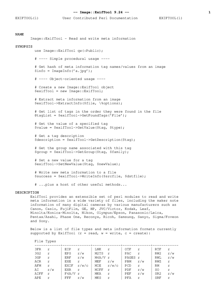 Fillable Online ExifTool Ancient History Fax Email Print - pdfFiller