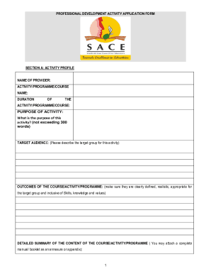 Fillable Online SECTION A: ACTIVITY PROFILE NAME OF PROVIDER: ACTIVITY ...