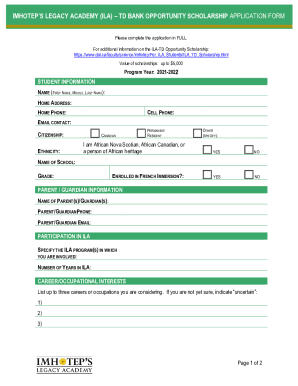 Fillable Online ILA-TD Opportunity Scholarship Application Form Fax ...