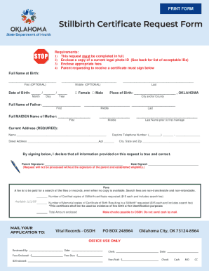 Fillable Online VRStillbirth Certificate Request Form Fax Email Print - pdfFiller