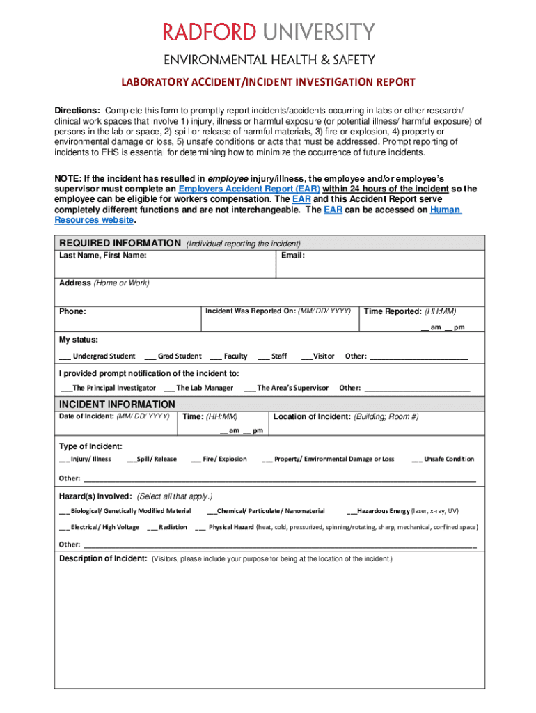 Fillable Online Lab Accident Investigation Report Fax Email Print - pdfFiller