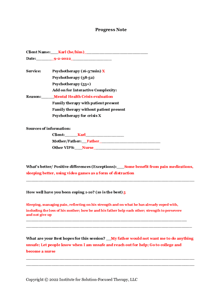 Fillable Online Complete a Psychotherapy Progress Note - TherapyNotes ...