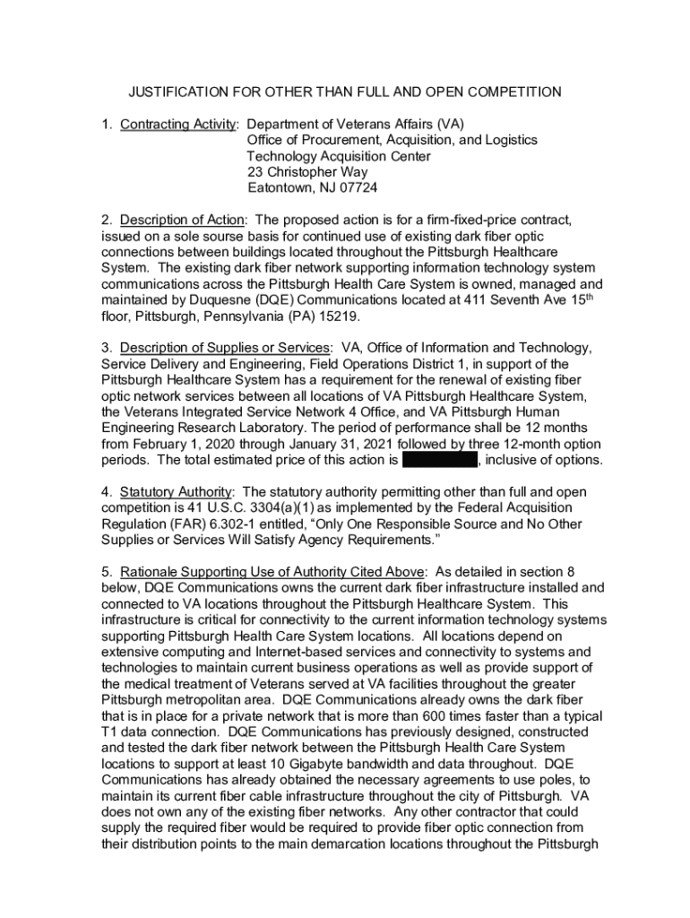 Fillable Online Sample: Justification for Other Than Full and Open Completition (JOFOC ... Fax ...
