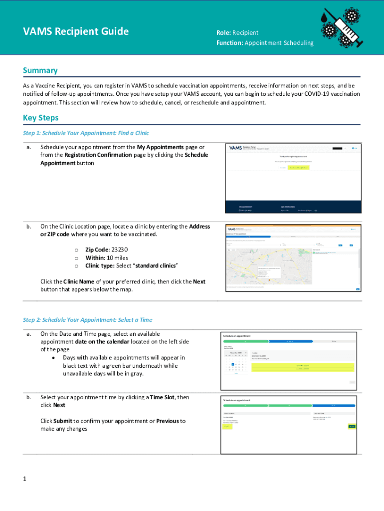 Fillable Online VAMS Recipient Guide Role: Function: Appointment Scheduling Fax Email Print ...