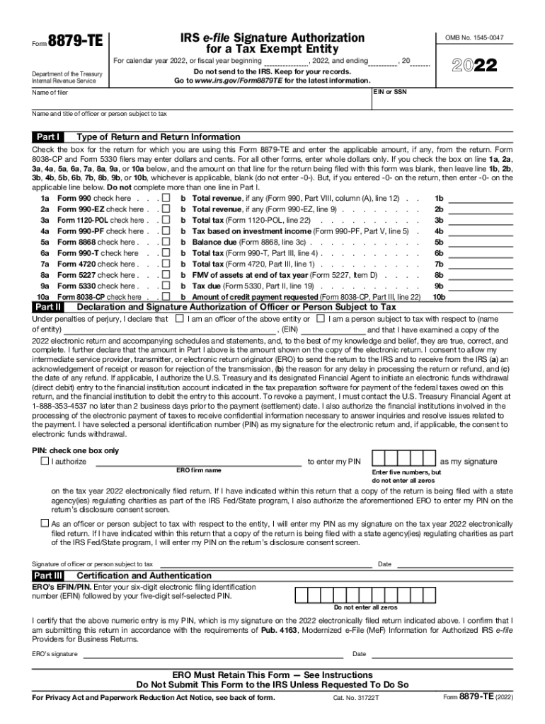 Fillable Online Fillable Online irs Form 8879-EO IRS e-file Signature ...