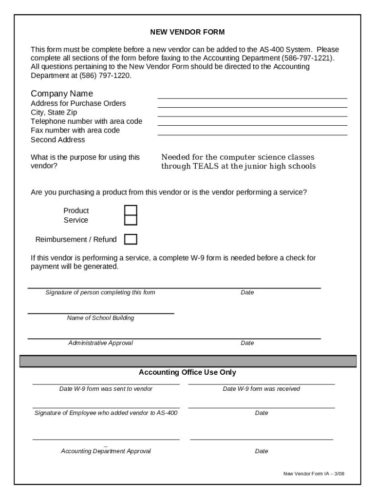 NEW VENDOR Doc Template | pdfFiller