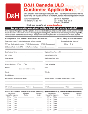 Fillable Online Fillable Online dandh DH Canada ULC Customer ...