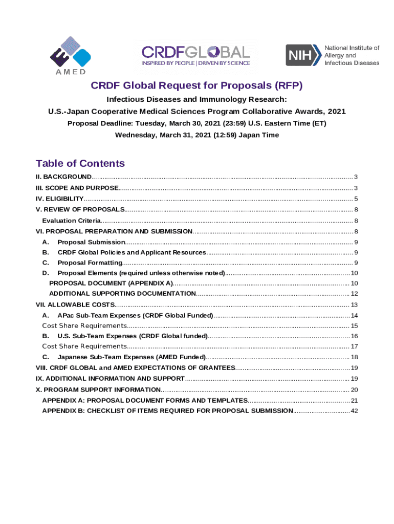 Request for Proposals: U.S.Japan Cooperative Medical ... - CRDF Global Doc Template | pdfFiller
