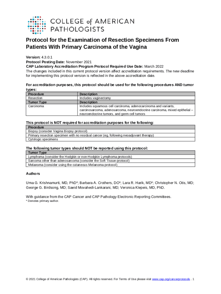 Protocol for the Examination of Resection Specimens From Patients With Primary Carcinoma of the ...