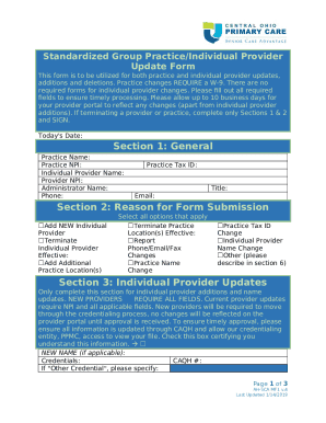 Get the free Standardized Group Practice/Individual Provider Update Doc ...