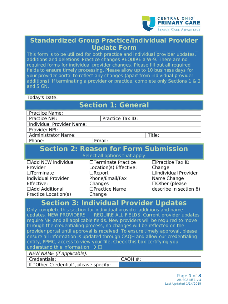 Get the free Standardized Group Practice/Individual Provider Update Doc ...
