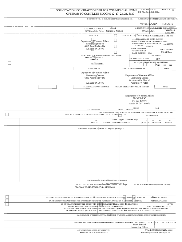 A.1 SF1449 SOLICITATION/CONTRACT/ORDER FOR COMMERCIAL ... Doc Template ...