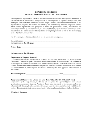 Fillable Online Honors Approval and Acceptance Form Fax Email Print - pdfFiller