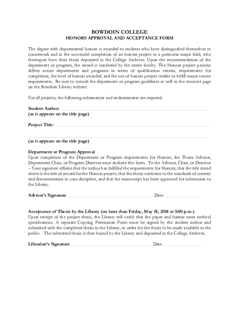 Fillable Online Honors Approval and Acceptance Form Fax Email Print - pdfFiller