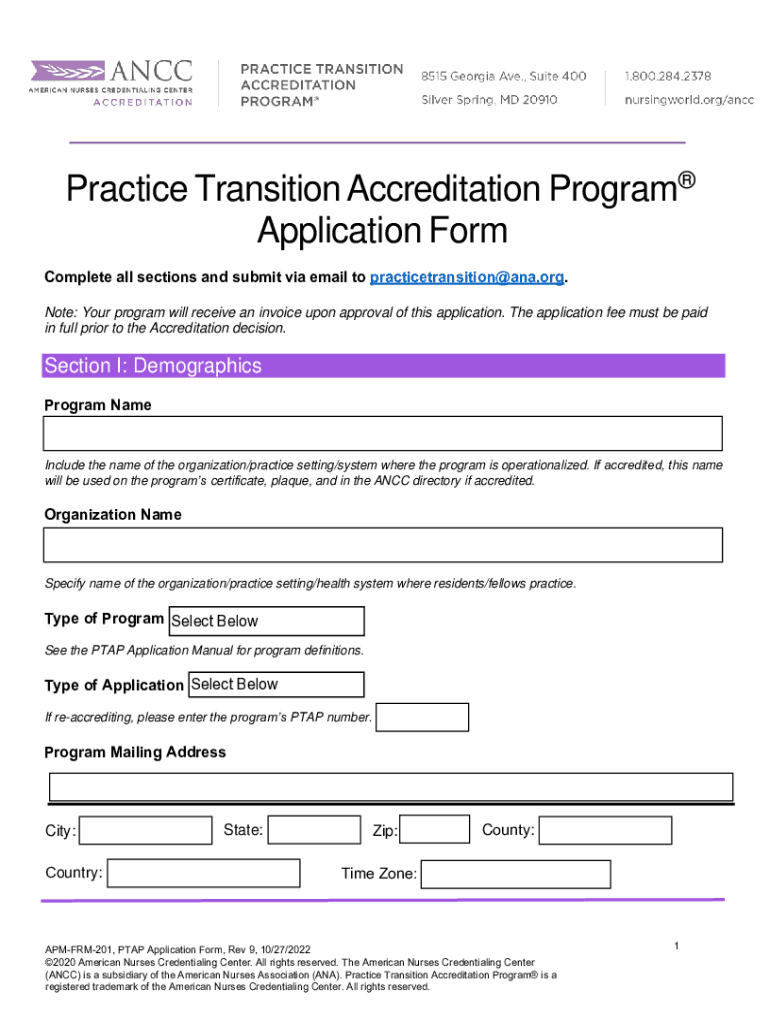 Fillable Online Practice Transition Accreditation ProgramANCCANA Fax ...