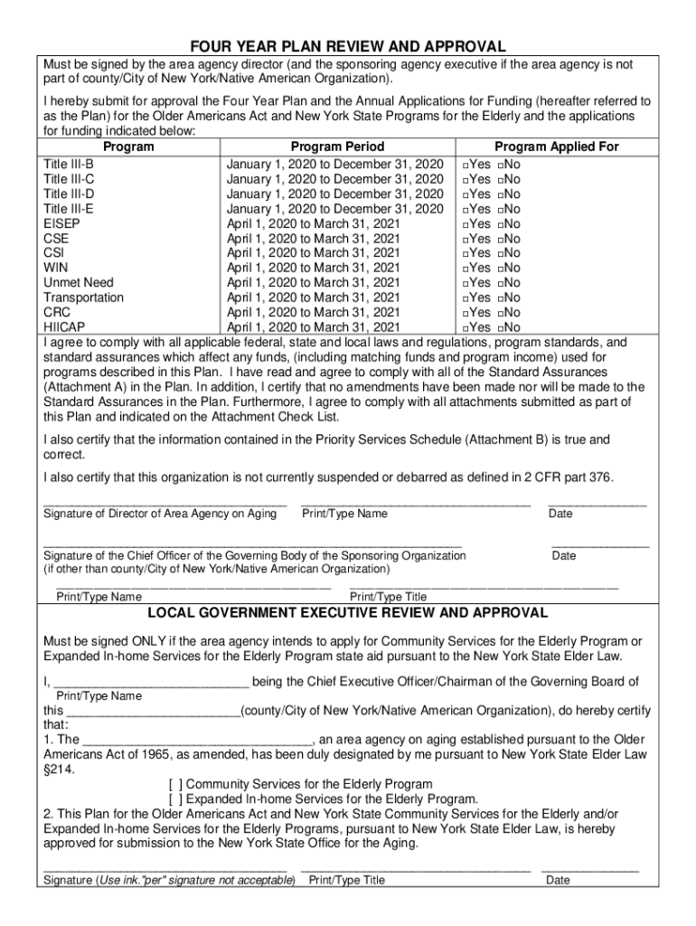 Fillable Online aging ny FOUR YEAR PLAN REVIEW AND APPROVAL Fax Email Print - pdfFiller