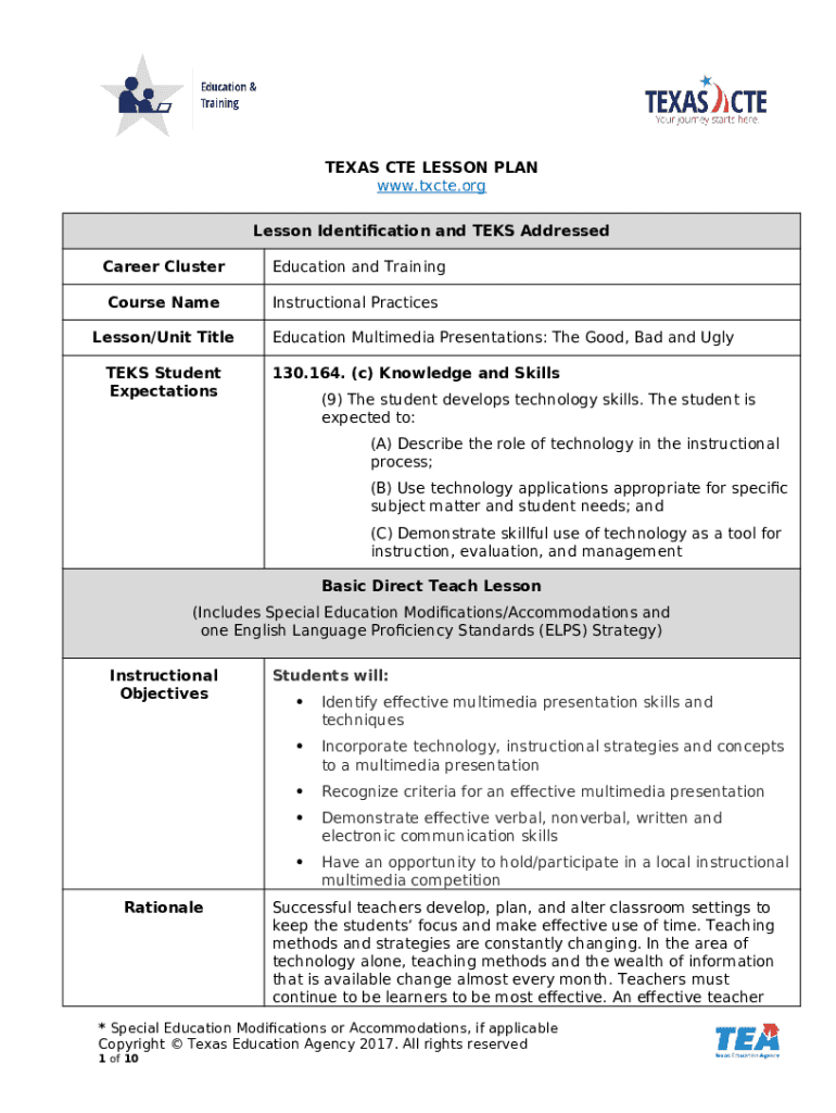 Lesson Plan: How to Teach Texas StyleTX CTE Resource Center Doc ...