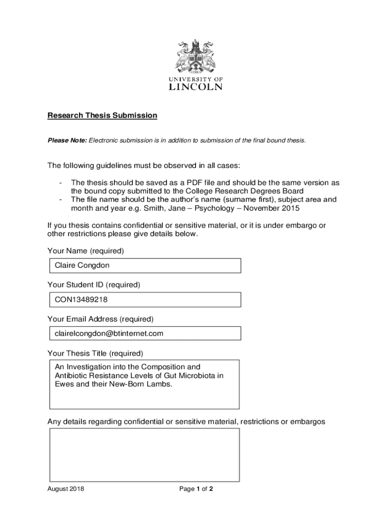 Fillable Online eprints lincoln ac Research Electronic Thesis ...