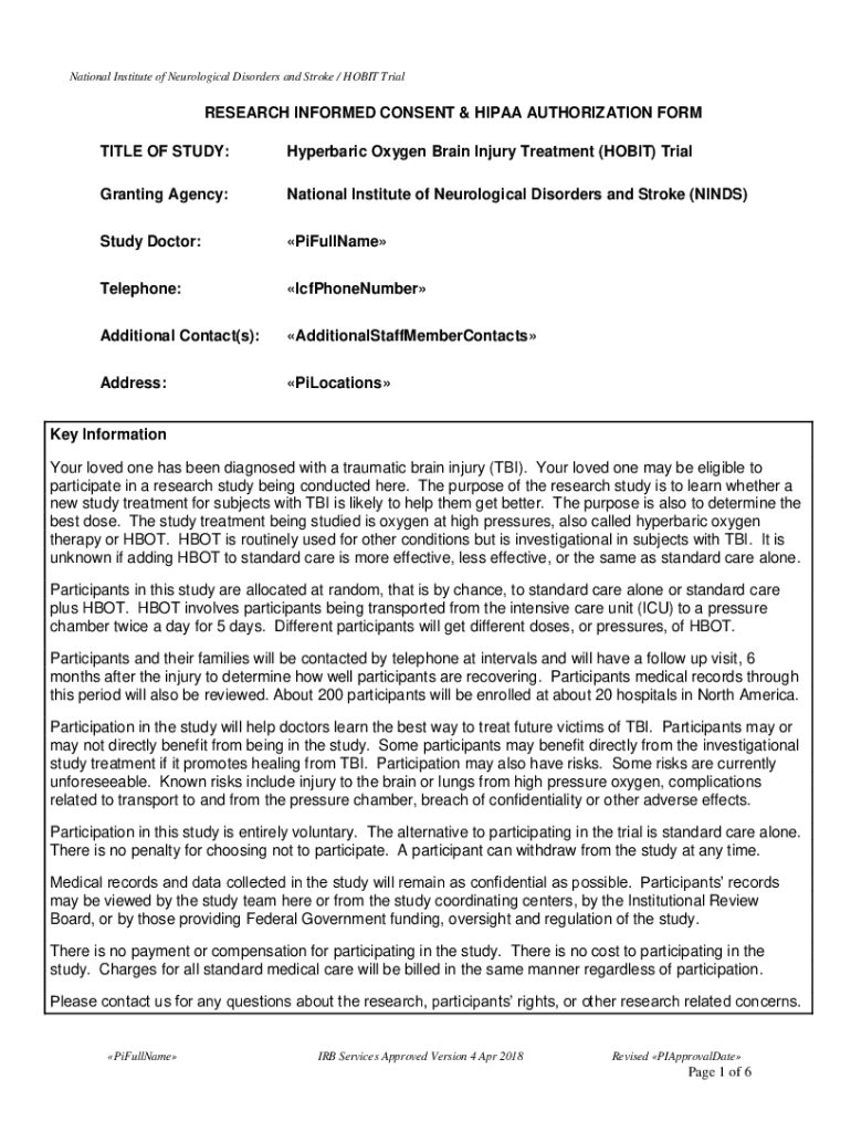 Fillable Online Hyperbaric Oxygen Brain Injury Treatment Trial - Full ...