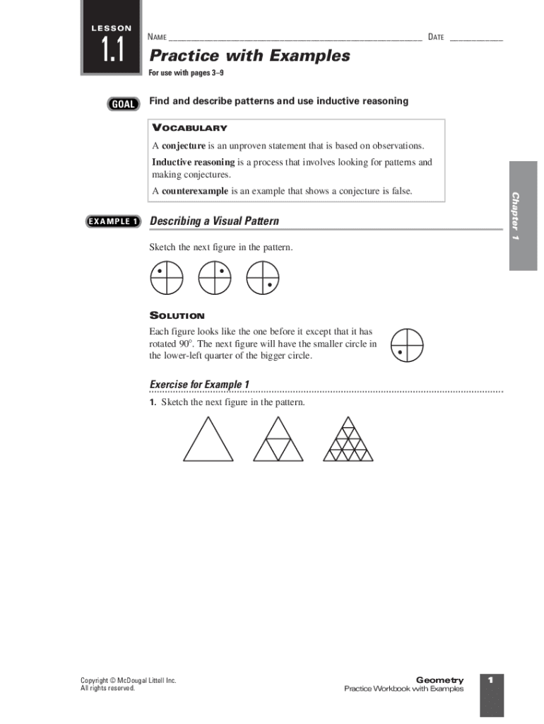 Fillable Online Lesson 1: 1-1 Using Patterns and Inductive Reasoning ...