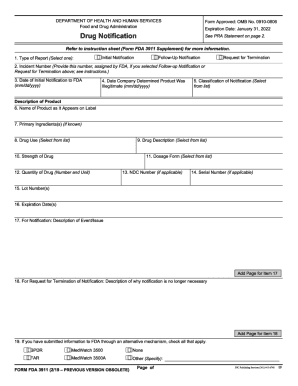 Fillable Online FORM FDA 3911. Drug Notification Fax Email Print ...