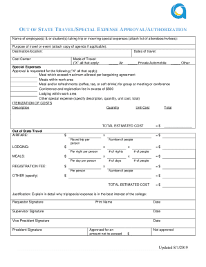 Fillable Online OUT OF STATE TRAVEL/SPECIAL EXPENSE APPROVAL ...