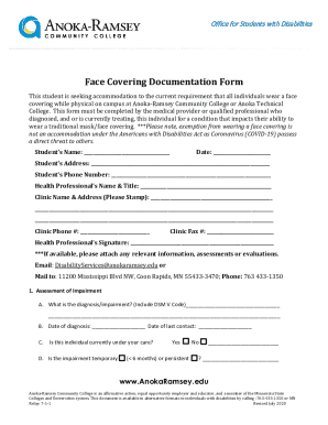 Fillable Online Face Covering Documentation Form - Microsoft Fax Email Print - pdfFiller