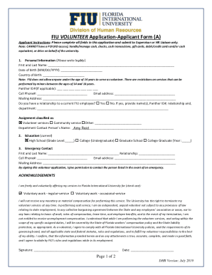 Fillable Online FIU Volunteer/Intern Application (A) - FIU Human Resources Fax Email Print ...
