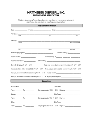 Fillable Online Pre Employment Questionnaire Form - Fill Out and Sign ...