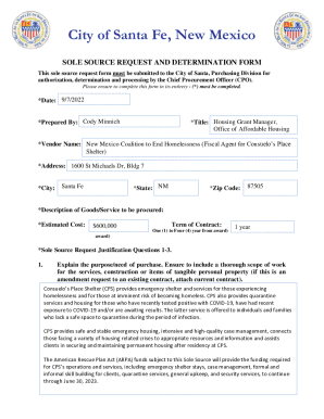 Fillable Online STATE OF NEW MEXICO SOLE SOURCE REQUEST AND ...
