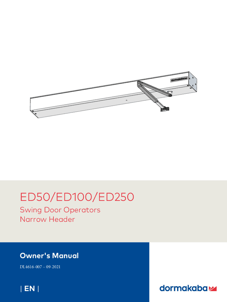 Fillable Online dormakaba ED 100/250 A Automatic Swing Door ...