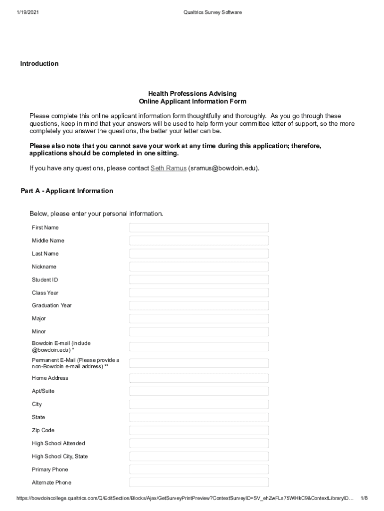 Fillable Online Health Professions Advising Online Applicant Information Form Fax Email Print ...