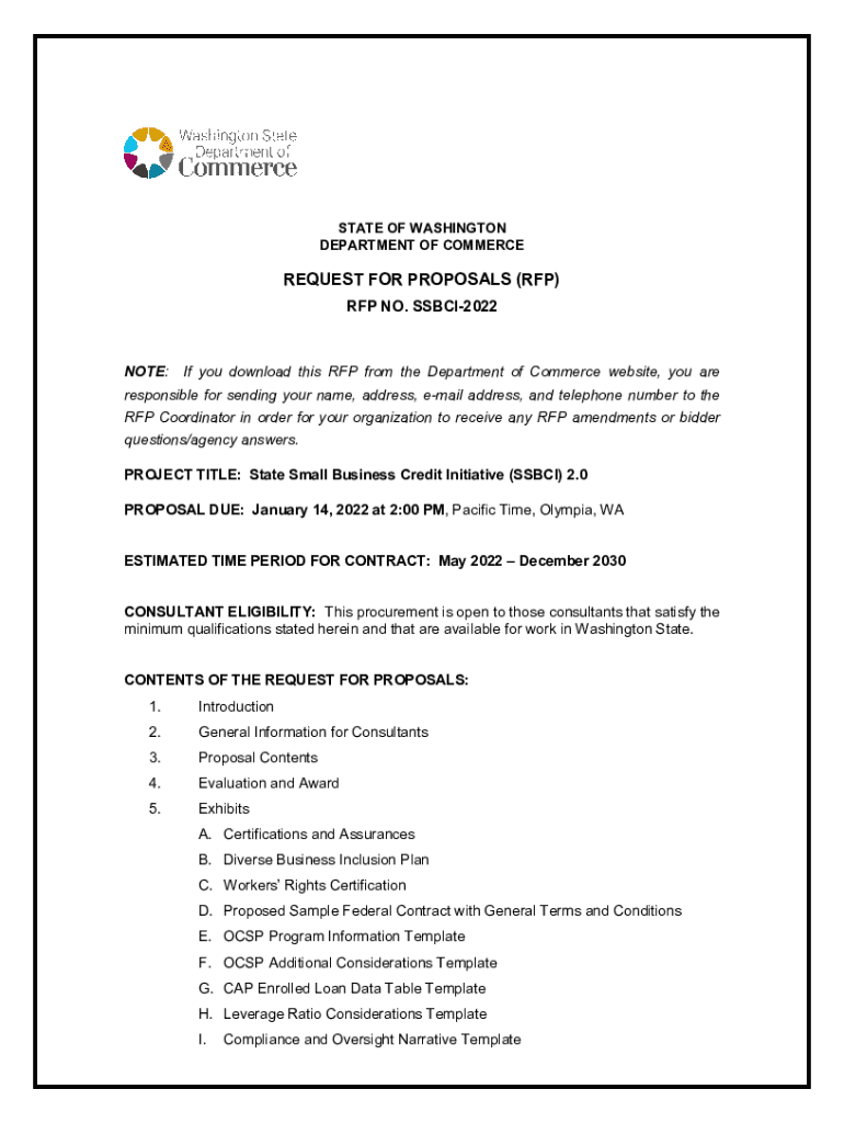 Fillable Online request for proposals (rfp) - rfp no. ssbci-2022 Fax ...