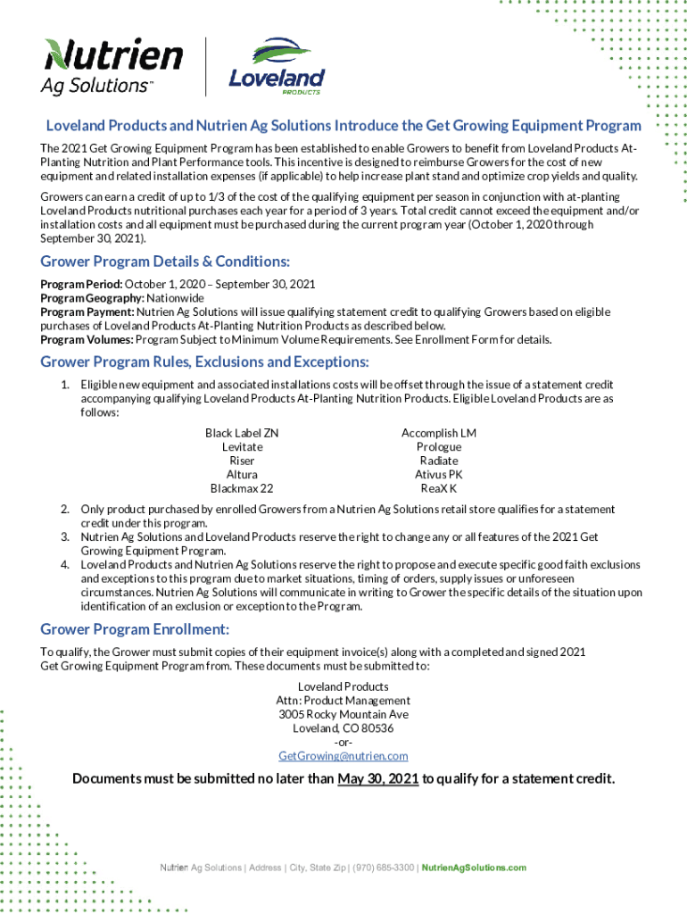 Fillable Online Loveland Products and Nutrien Ag Solutions Introduce the Get Growing ... Fax ...