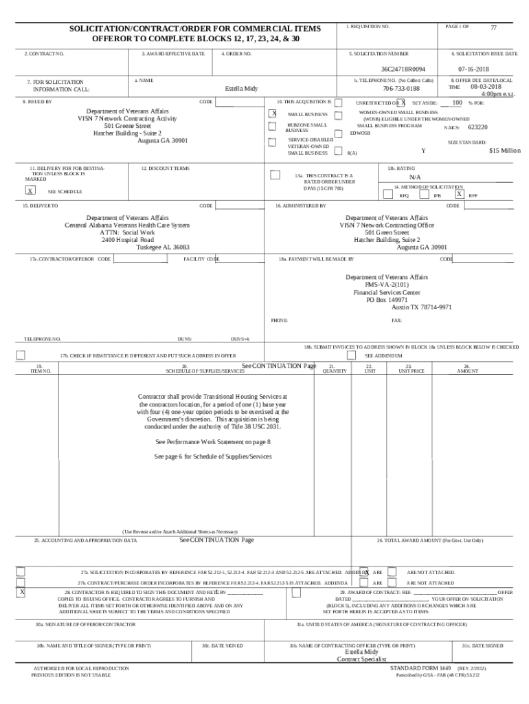 SECTION A - SF 1449 Doc Template | pdfFiller