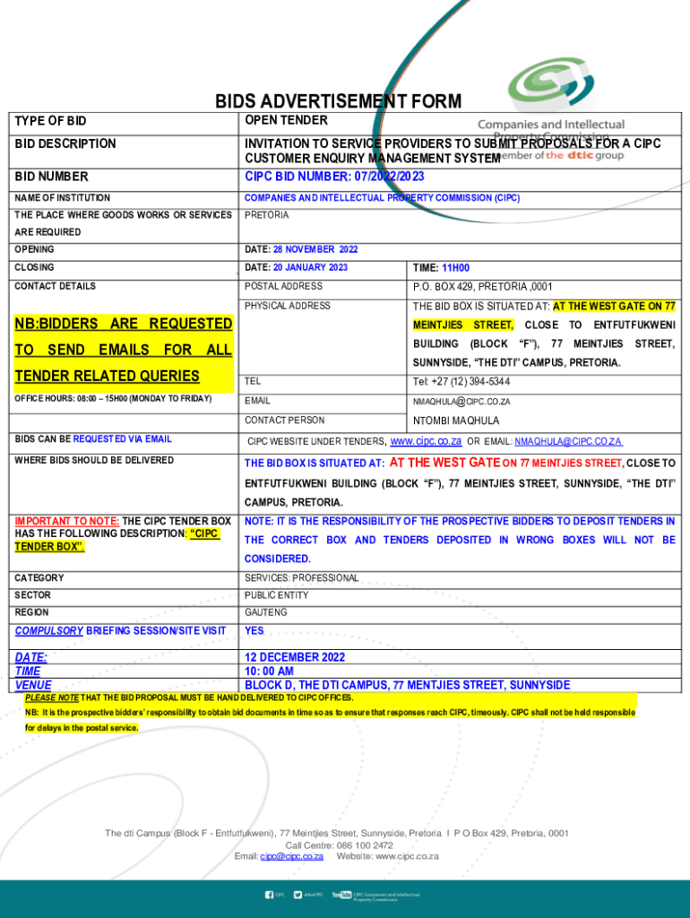 Fillable Online SARANKI KIKO.pdf - BIDS ADVERTISEMENT FORM TYPE OF BID ...