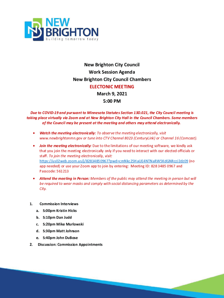 Fillable Online New Brighton City Council Work Session Agenda New Brighton City ... Fax Email ...