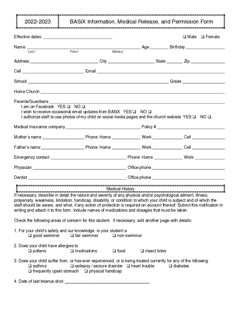 Fillable Online BASiX Information Medical Release Permission Form.docx Fax Email Print - pdfFiller