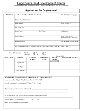 Fillable Online Fingerprints Child Development CenterLincoln NE Child ...