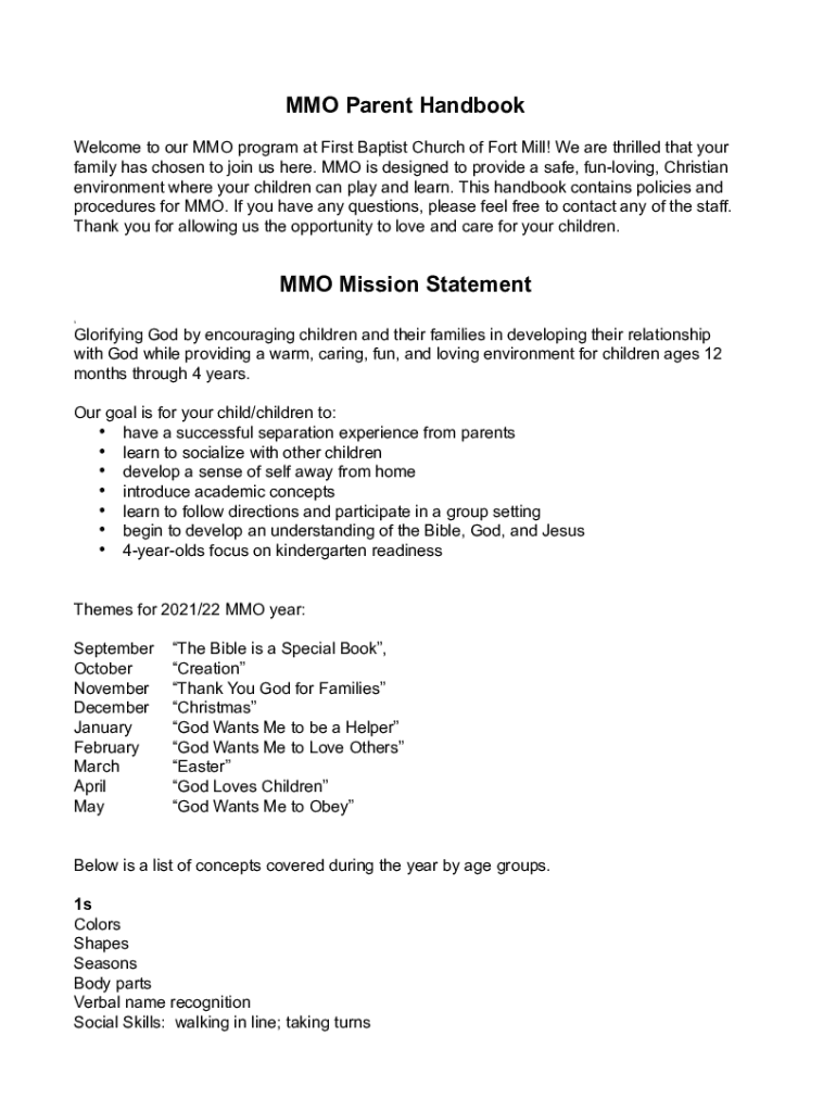 Fillable Online MMO PRESCHOOL PROGRAMSNurturing the mind, inspiring the ...