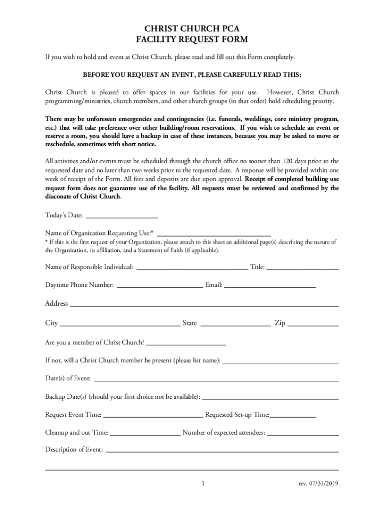 Fillable Online CHRIST CHURCH PCA FACILITY REQUEST FORM Fax Email Print ...