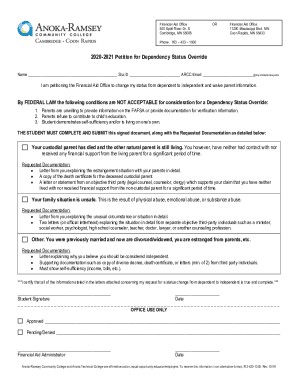 Fillable Online 2020-2021 Petition for Dependency Status Override - NET ...