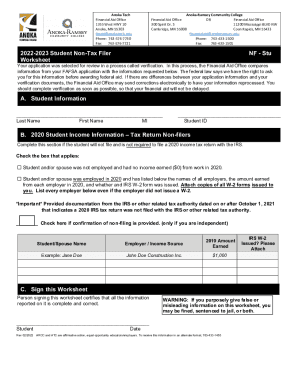 Fillable Online Student Non-Tax Filer Worksheet 2021-22 - NET Fax Email ...