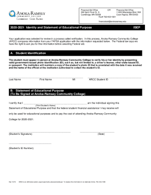 Fillable Online 2020-2021 Identity and Statement of Educational Purpose ISEP A. Student ... Fax ...