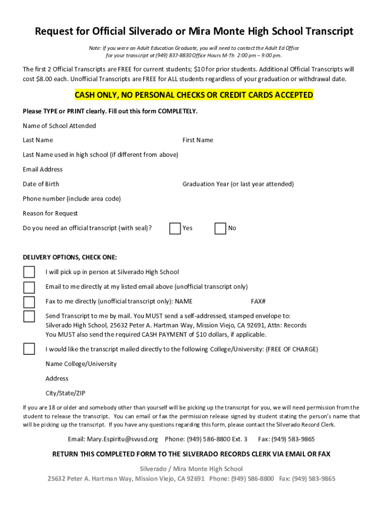 Fillable Online High School Transcript Request FormNeedMyTranscriptHow ...