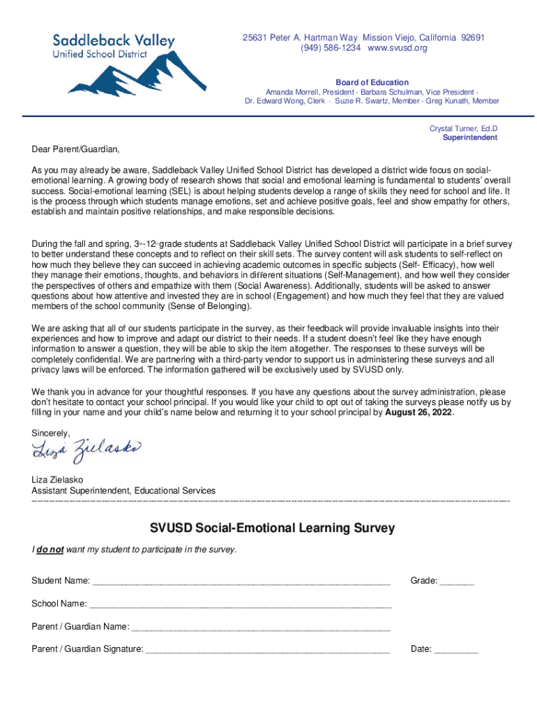Fillable Online 14. SVUSD Social-Emotional Learning Survey Fax Email ...