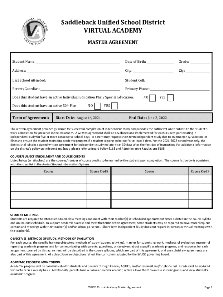Fillable Online SVA Master Agreement G8 (21-22 SY) Fax Email Print - pdfFiller