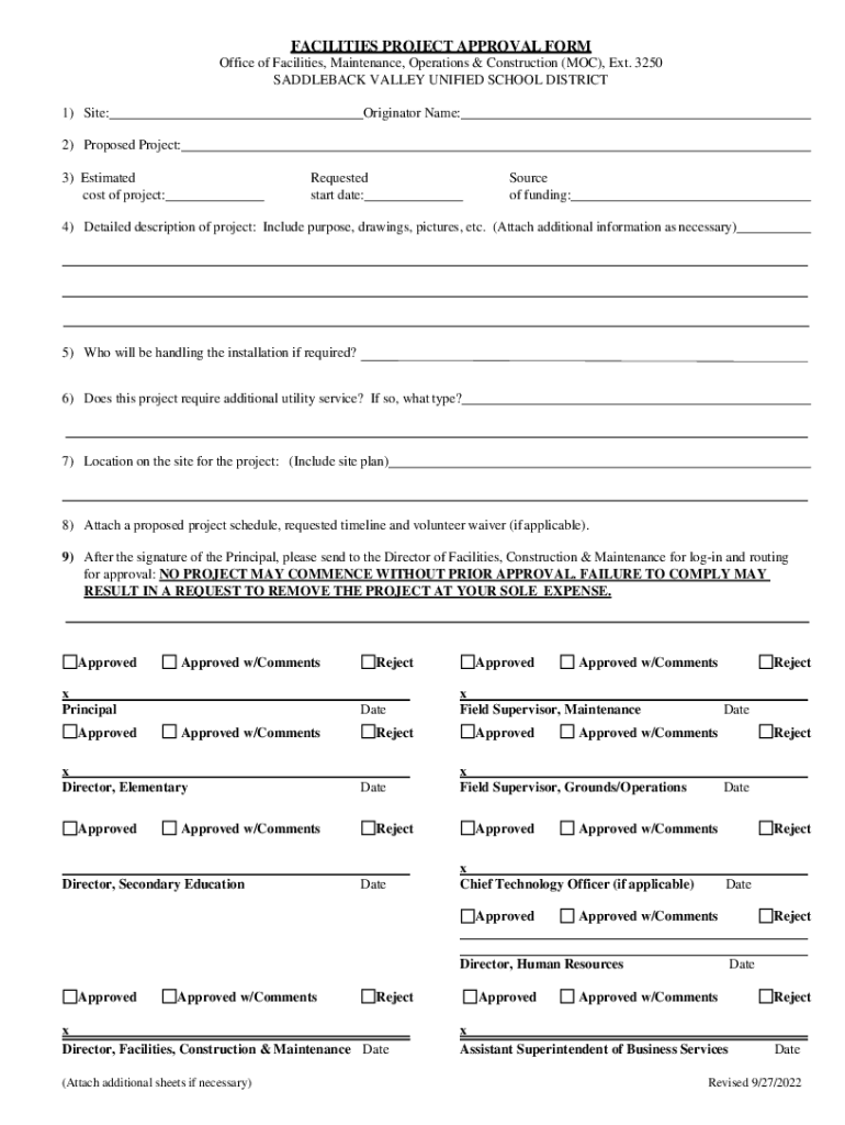 Fillable Online FACILITIES PROJECT APPROVAL FORM Fax Email Print ...