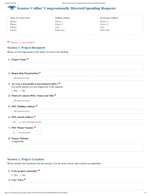 Fillable Online Senator Collins' Congressionally Directed Spending Requests Fax Email Print ...